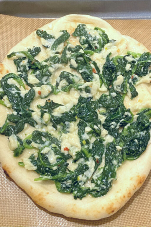 Three Cheese Spinach Pesto Flatbread - An Easy Lunch or Dinner Recipe